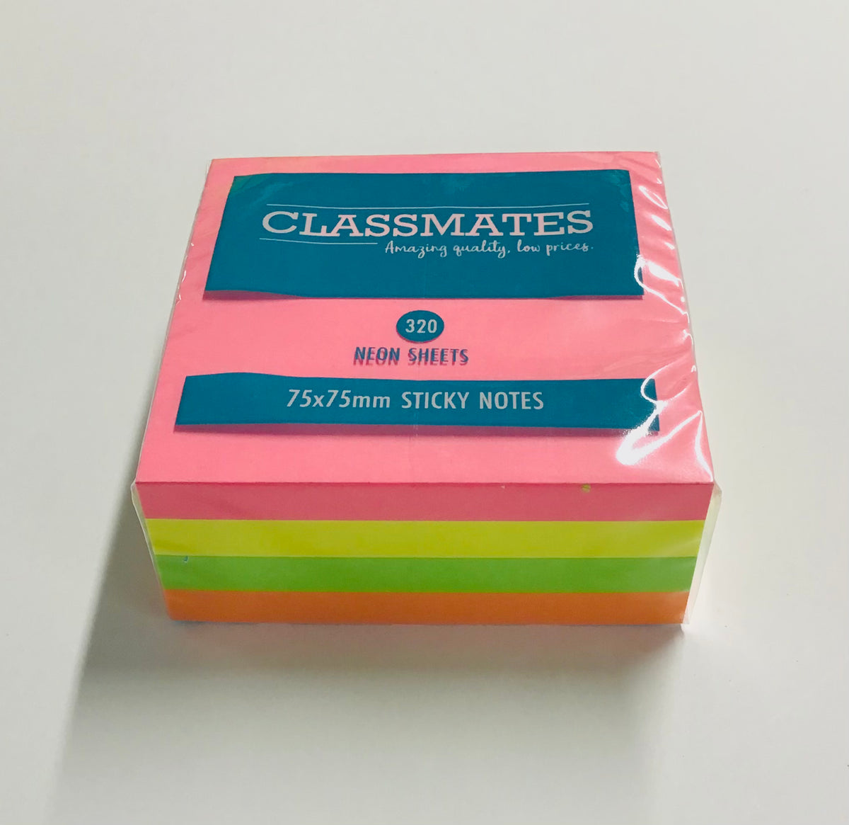 Classmates Sticky Notes Cube - Assorted Neon - 75 x 75mm — ShopRCA